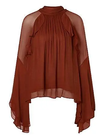 MALINA Therese Ruffled Chiffon Blouse - Rust