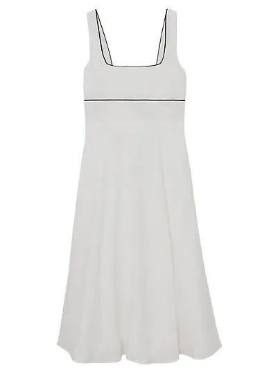 REISS Dorethea Contrast-trim Linen Midi Dress - Ivory