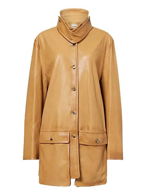 Khaite Harmon Midi Leather Coat - Golden Ochre