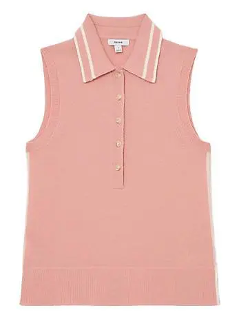 REISS Saskia Sleeveless Wool And Cashmere Polo Top - Pink Ivory