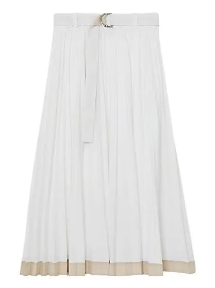 REISS Allora Pleated Woven Midi Skirt - Ivory