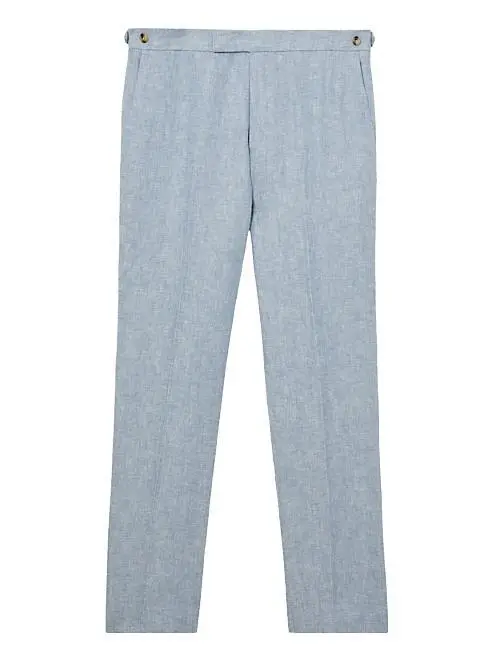 REISS Tailored-fit Linen Suit Trousers - Soft Blue
