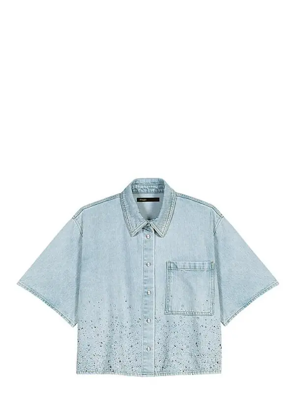 Maje Short-sleeved Rhinestone-embellished Denim Shirt - Blue Sky