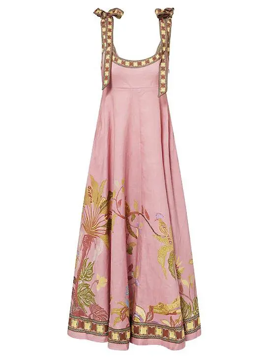 ALEMAIS Zuri Ballet Printed Linen Midi Sundress - Rose