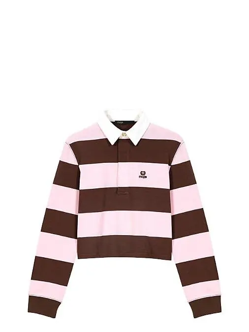 Maje Striped Cotton Polo Sweatshirt - Brown/pink