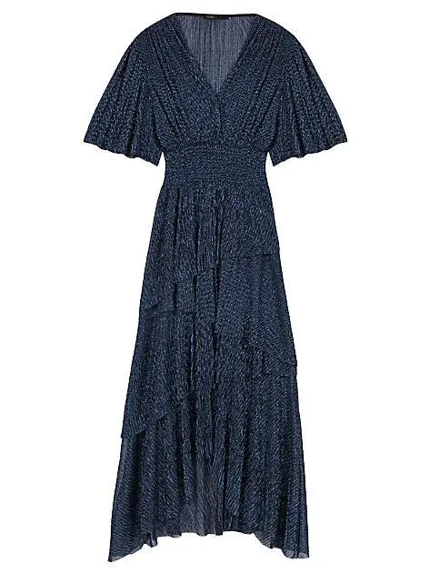 Maje V-neck Ruffled Woven Maxi Dress - Navy