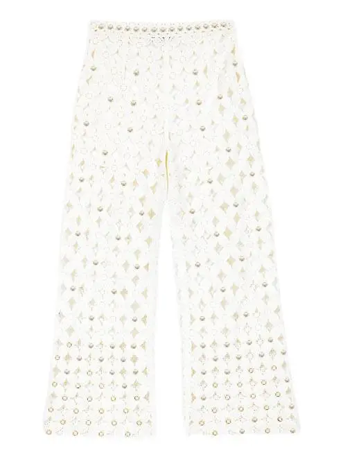 Maje Sequin-embellished Crochet Wide-leg Trousers - White