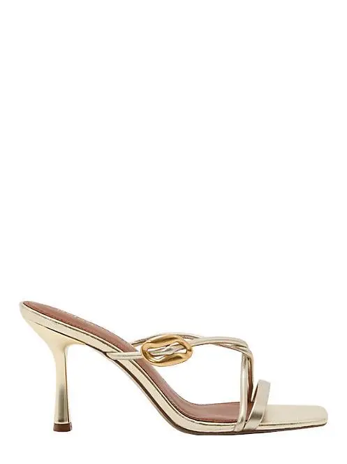 REISS Alex Heeled Leather Sandals - Gold