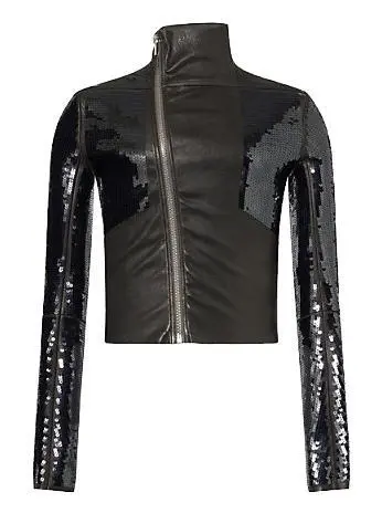 Rick Owens Gary Sequin-embellished Leather Jacket - Black/black