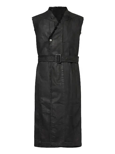 Rick Owens Temple Belted Sleeveless Coated-cotton Coat - Black