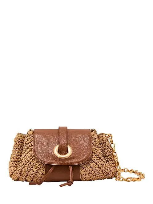 REISS Raffia And Leather Shoulder Bag - Natural