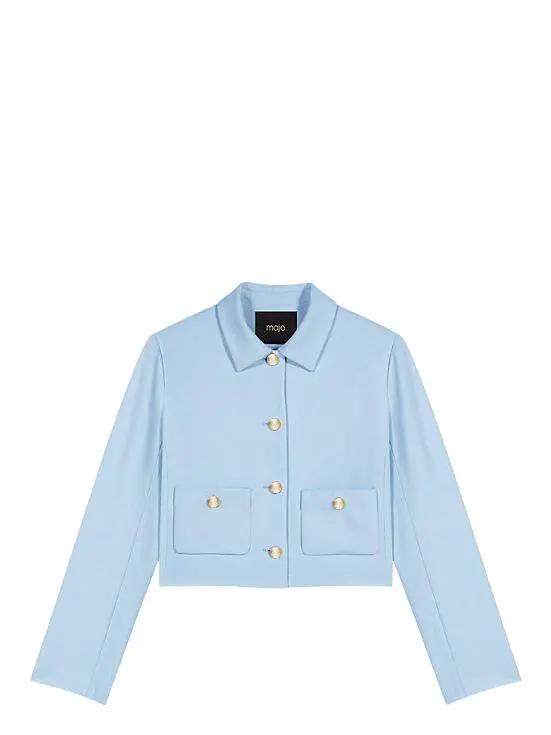 Maje Single-breasted Woven Jacket With Side-pockets - Blue Sky