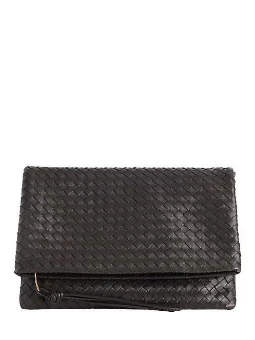 Bottega Veneta Fold Zip Leather Clutch - Espresso-brass V