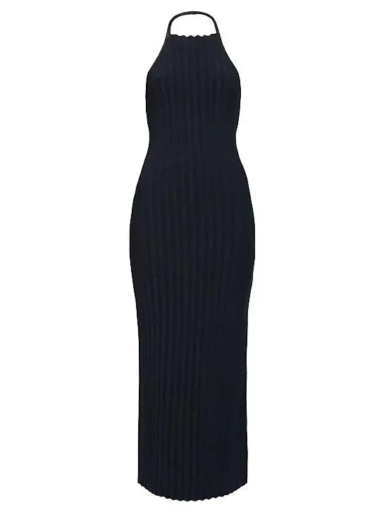 Jacquemus Halter Knitted Midi Dress - Dark Navy