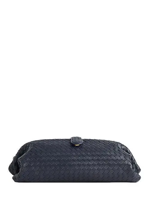 Bottega Veneta Lauren Large Leather Clutch - Midnight-brass V