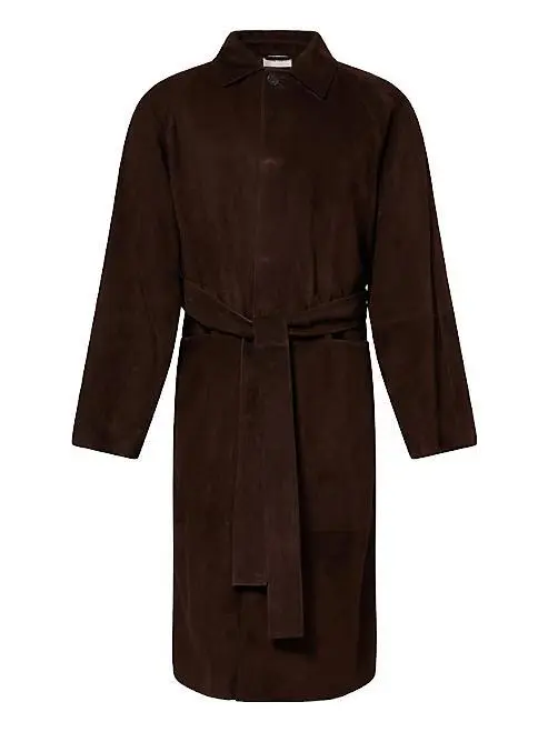 THE ROW Thaddeus Belted Suede Coat - Chestnut Brown