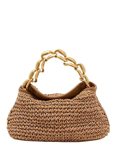 REISS Raffia Grab Bag With Chain Strap - Natural