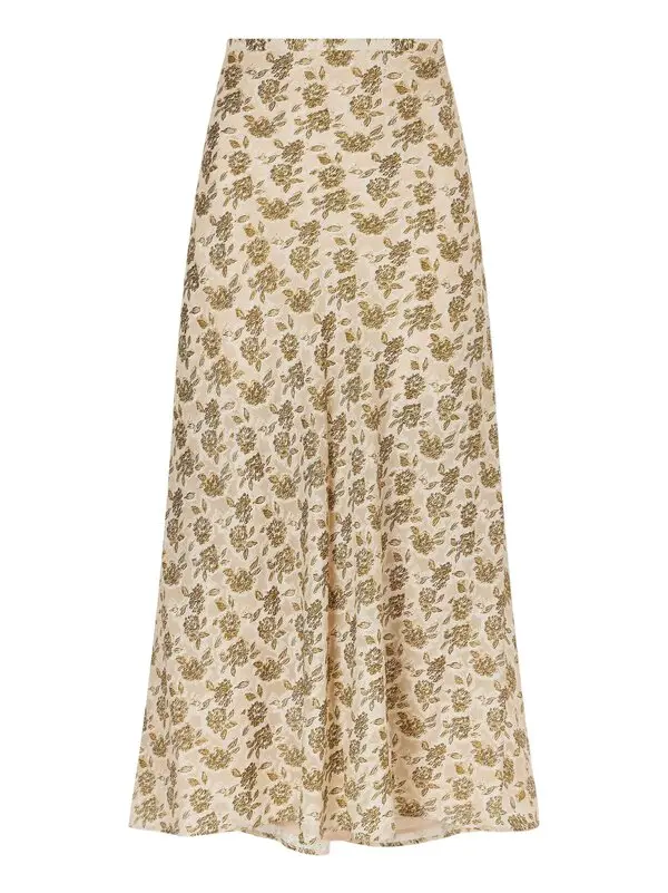 Loro Piana Simona Fil Coupé Silk-jacquard Midi Skirt - Beige