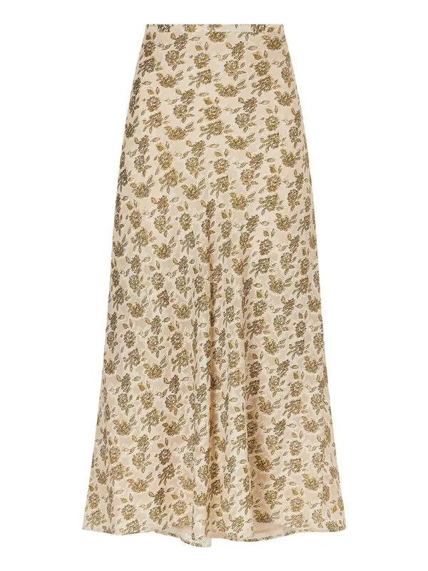 Loro Piana Simona Fil Coupé Silk-jacquard Midi Skirt - Neutrals