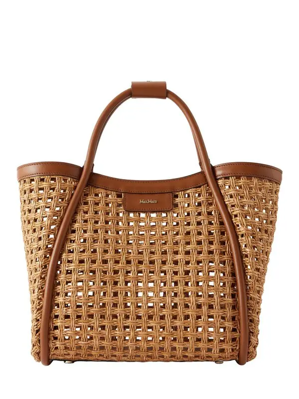Max Mara Leather-trimmed Woven Raffia Tote - Neutrals