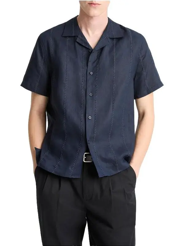 Vince Eyelet Linen Cabana Shirt - Black