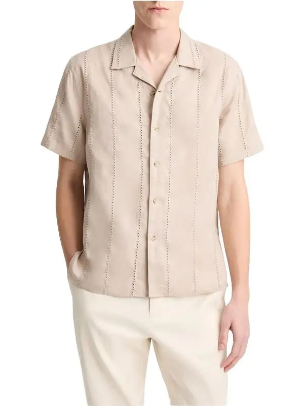 Vince Eyelet Linen Cabana Shirt - Stripe