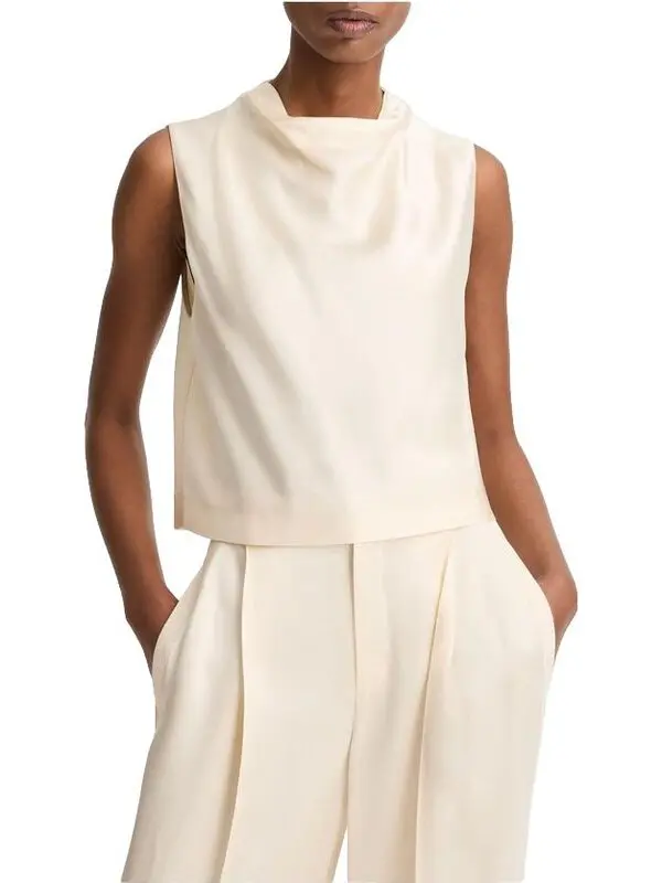 Vince Satin Cropped Cowl-neck Top - White