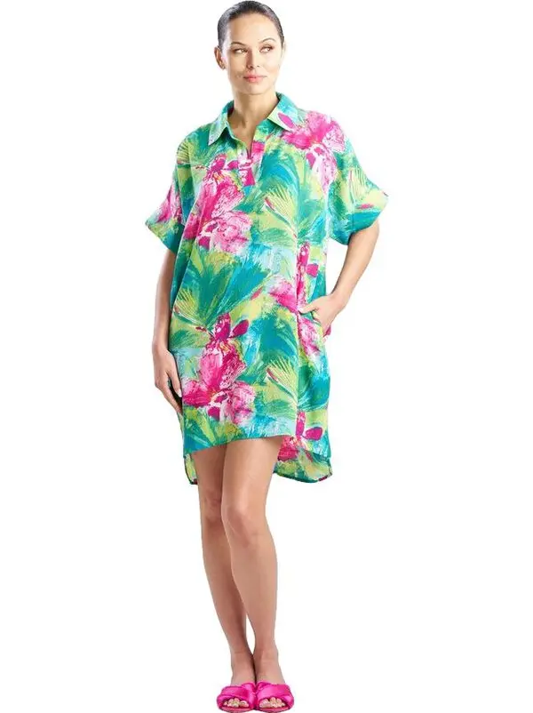 Natori Tropic Crinkle Dolman Shirtdress - Green