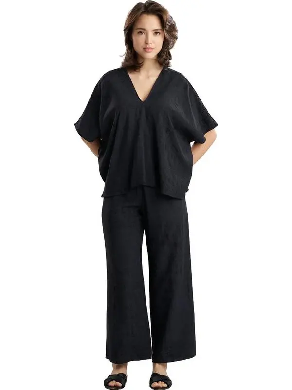 Natori Crinkle Caftan Shirt - Black