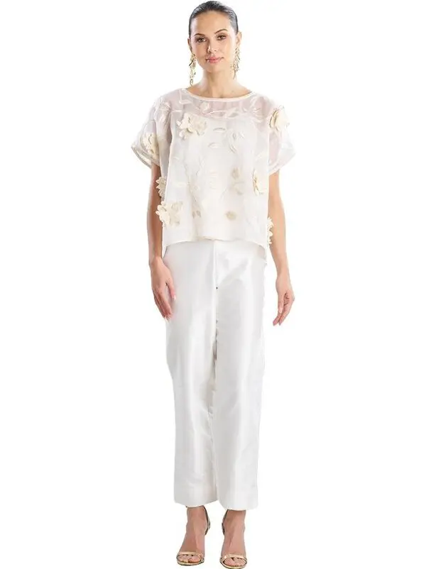 Natori Couture Silk Organza Embellished Top - White
