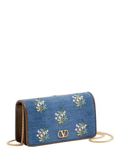 Valentino Garavani Vlogo Signature Mini Shoulder Bag With Floral Embroidery - Denim