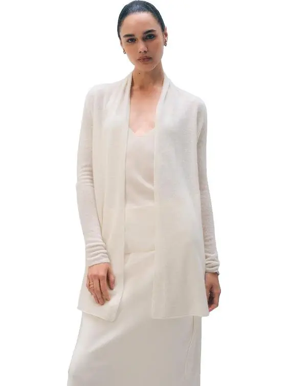 WHITE & WARREN Cashmere Trapeze Cardigan - White