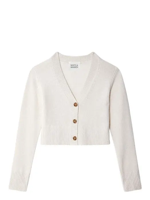 WHITE & WARREN Cashmere Button Cardigan - White