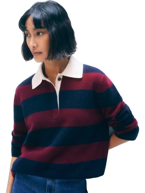 WHITE & WARREN Cashmere Rugby Polo - Stripe
