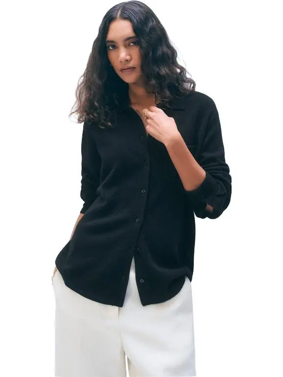 WHITE & WARREN Cashmere Button Shirt - Black