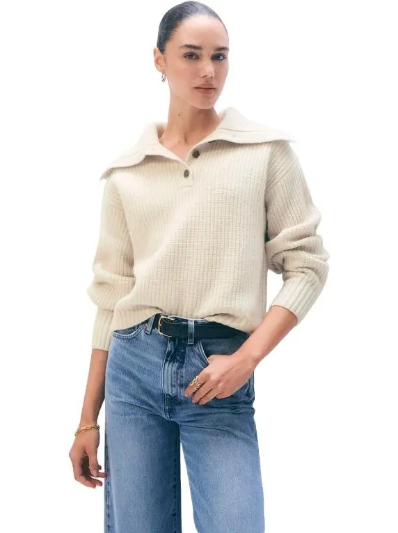 WHITE & WARREN Cashmere Blend Henley - Red