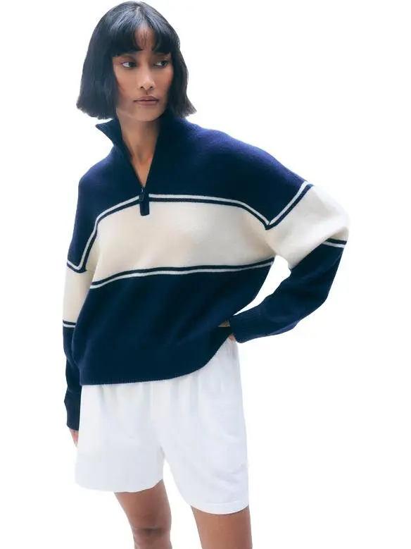 WHITE & WARREN Cashmere Blend Quarter-zip - Navy