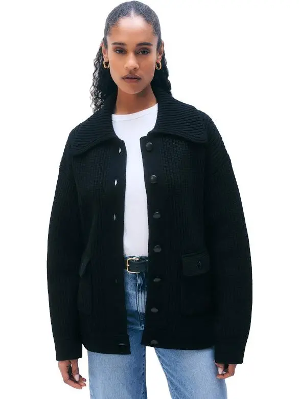 WHITE & WARREN Merino Fisherman Jacket - Black