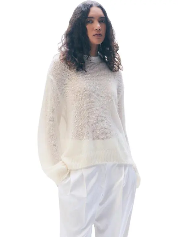 WHITE & WARREN Mohair Luxe Oversized Crewneck - Natural