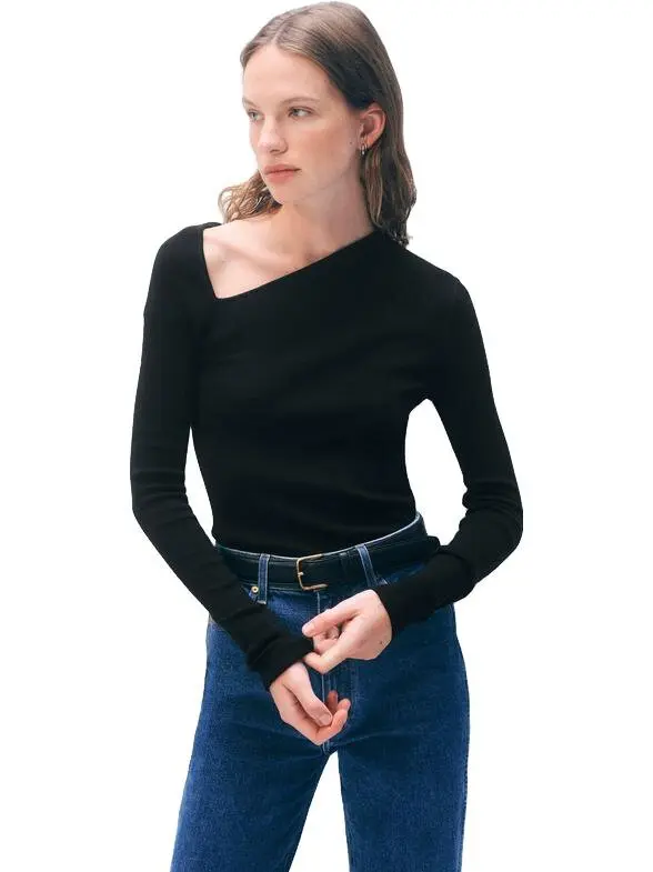 WHITE & WARREN Superfine Merino Asymmetrical Top - Black