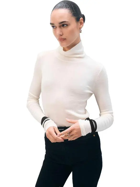 WHITE & WARREN Superfine Merino Fitted Turtleneck - Black