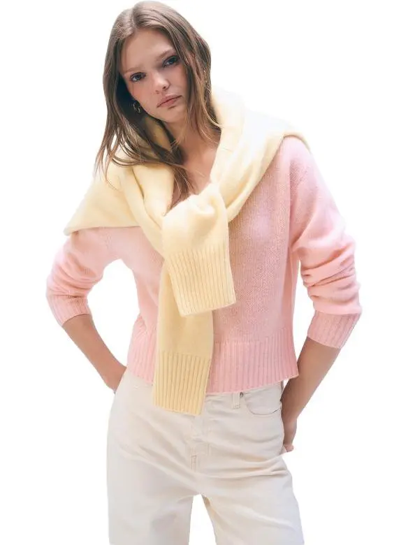 WHITE & WARREN Cashmere Featherweight V-neck - Pink