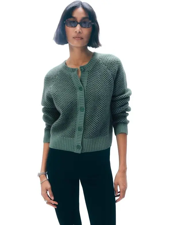 WHITE & WARREN Cashmere Mesh Cardigan - Green