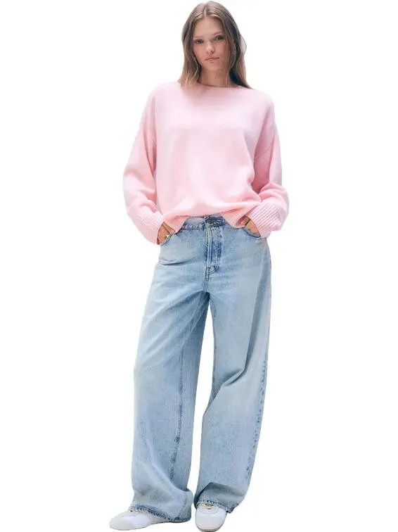 WHITE & WARREN Cashmere Oversized Saddle Sleeve Crewneck - Pink