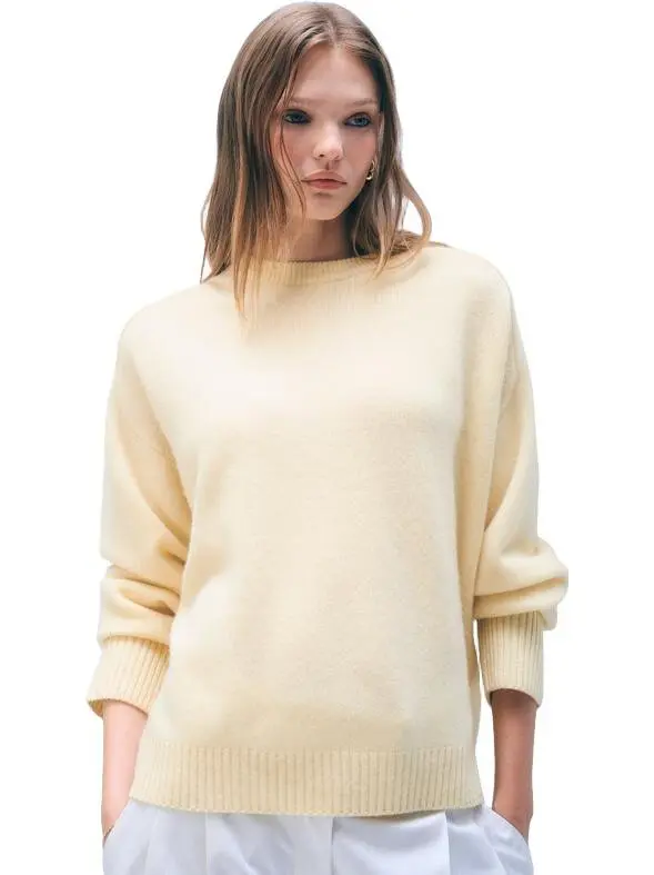 WHITE & WARREN Cashmere Oversized Saddle Sleeve Crewneck - Natural
