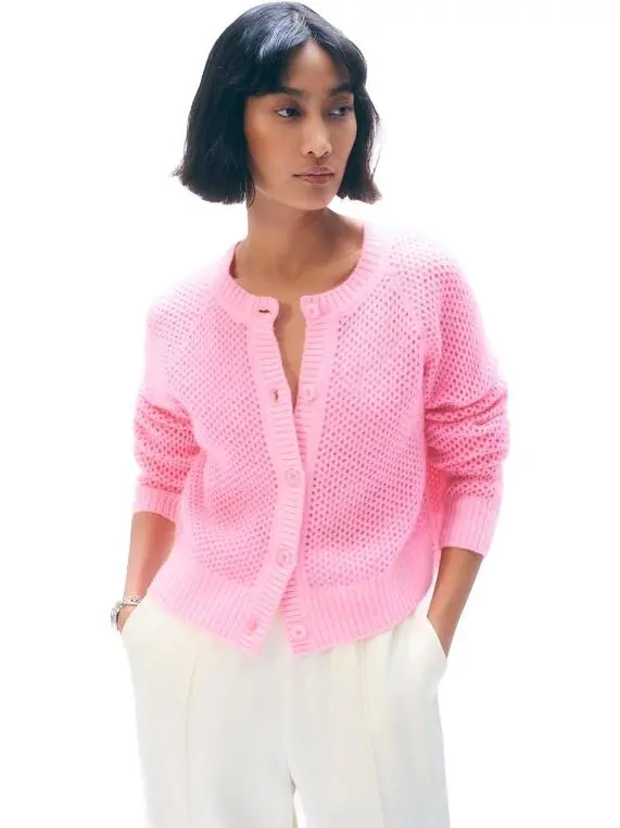 WHITE & WARREN Cashmere Mesh Cardigan - Pink