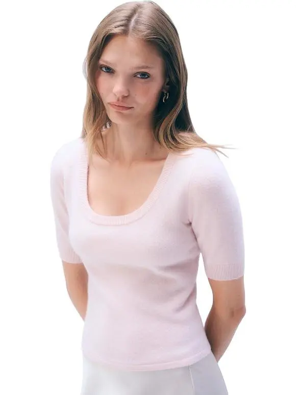 WHITE & WARREN Cashmere Blend Scoop Neck Top - Pink