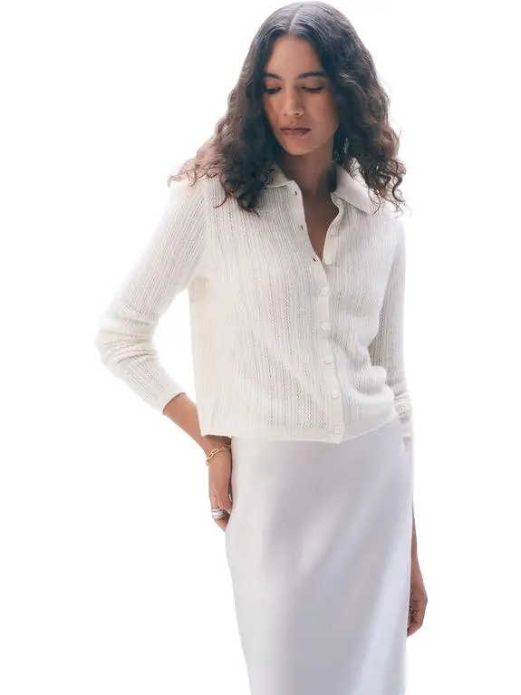WHITE & WARREN Cashmere Pointelle Shirt - Red
