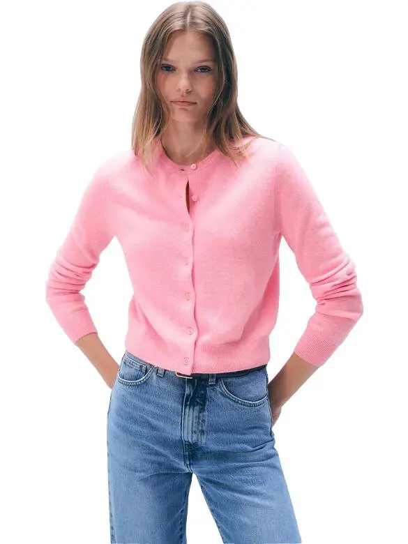 WHITE & WARREN Cashmere Crewneck Cardigan - Pink