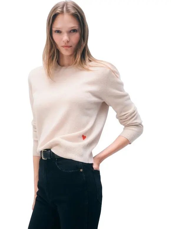 WHITE & WARREN Cashmere Heart Crewneck - Red